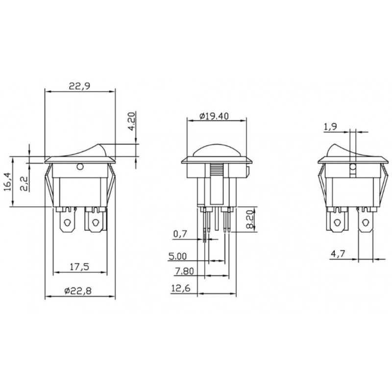 Round Rocker Switch 20MM 4 Pin ON/OFF 6A Amps 250VAC DPST Latching 220V ...