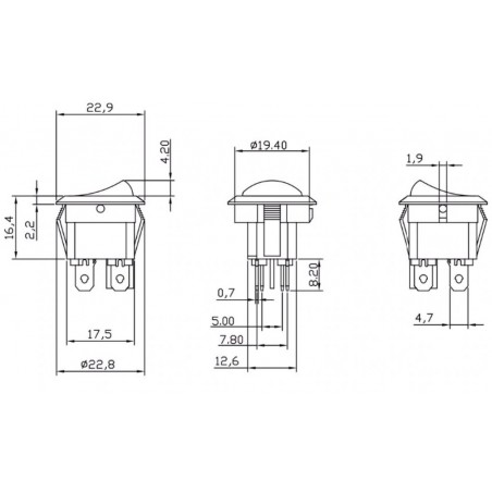 Round Rocker Switch 20MM 4 Pin ON/OFF 6A Amps 250VAC DPST Latching 220V ...