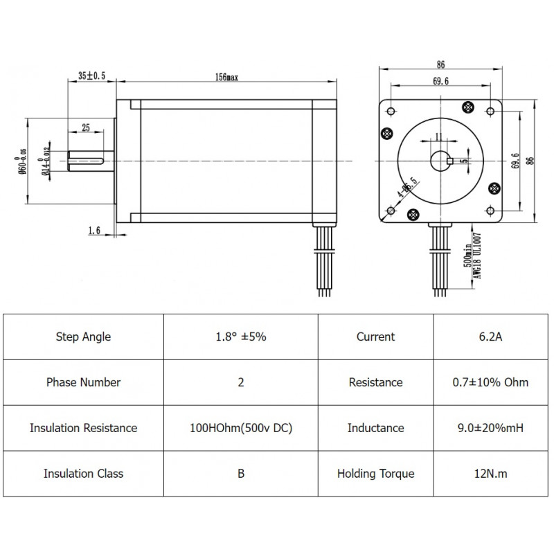 Nema 34 with 12.5Nm 6.2A Diameter 14mm stepper motor