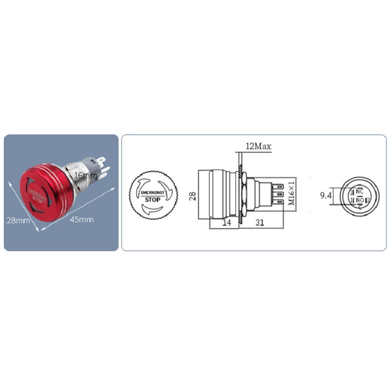 22mm metal emergency stop button switch stainless steel waterproof with ...